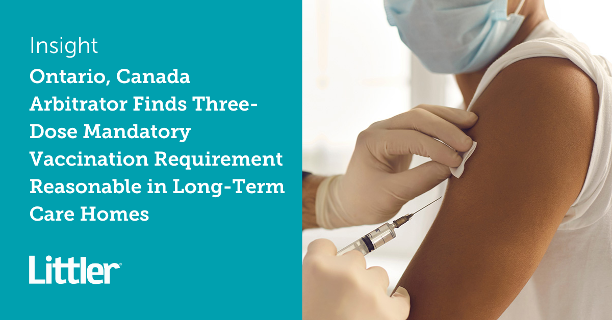 Ontario, Canada Arbitrator Finds Three-Dose Mandatory Vaccination ...
